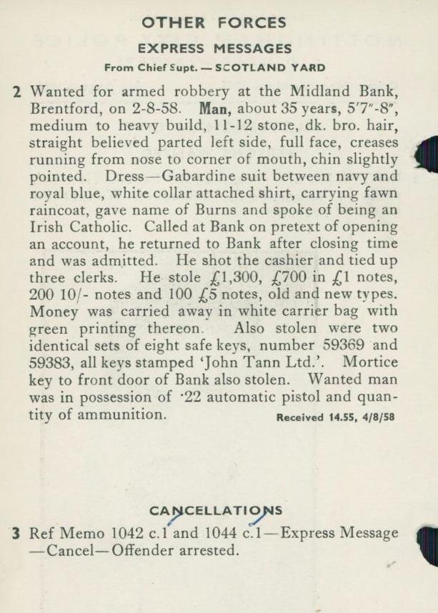 Midland Bank Robbery, 1958